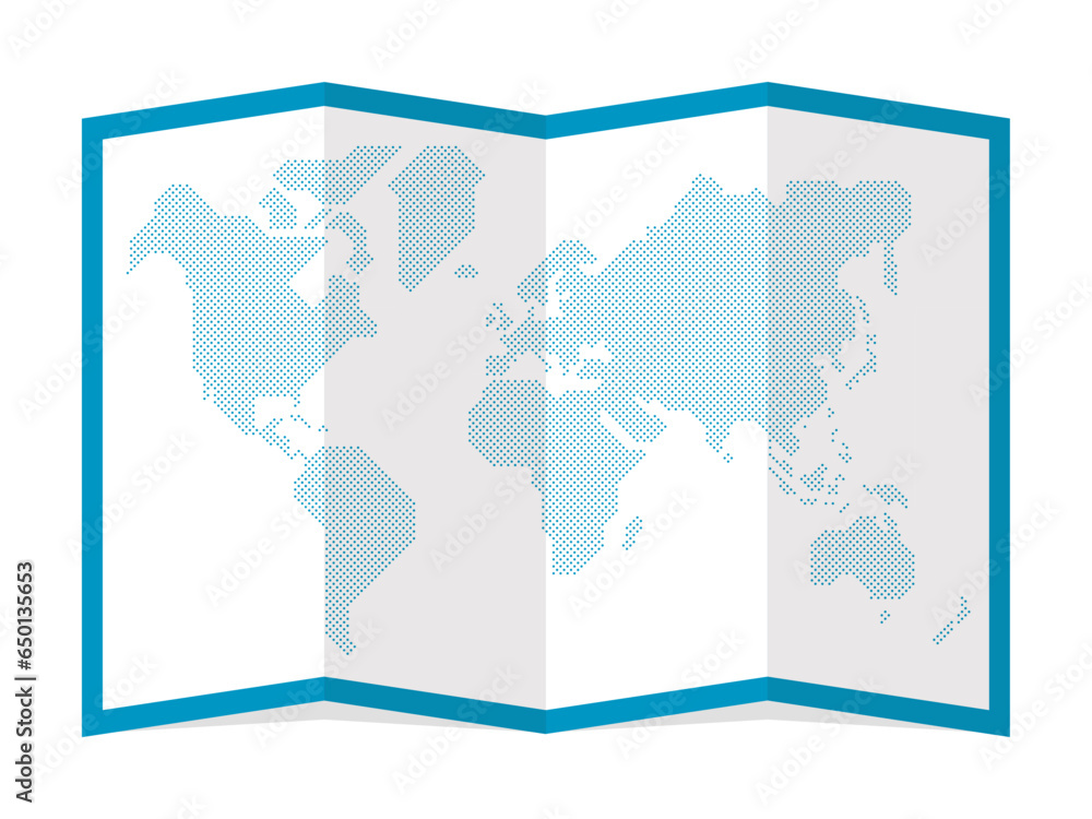 Vector illustration of four-fold world map ( drawn with circular dots ...