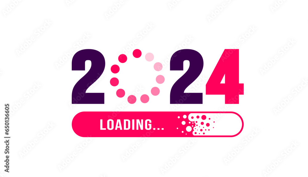 2024 loading bar Progress digital technology red background. happy new ...