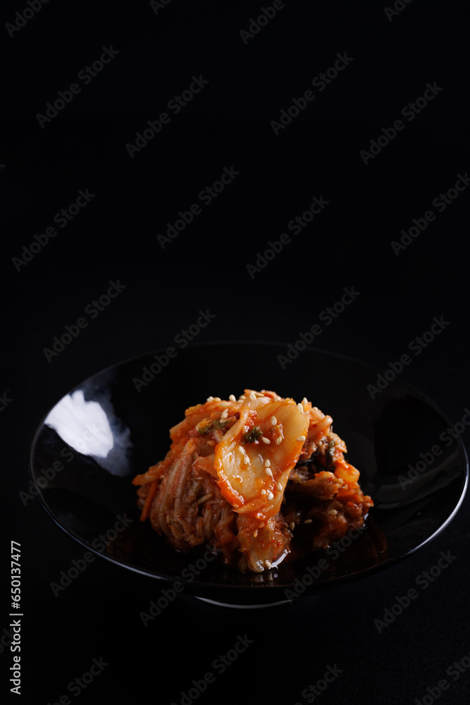 Korea food cabbage kimchi in black isolated in black background Stock ...