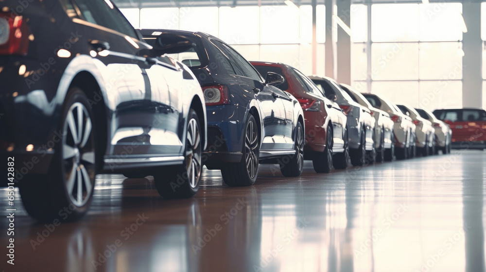 Automotive Industry, Cars Dealership Parking Lot. Rows of Brand New ...