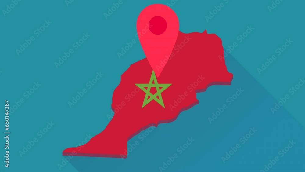 Morocco location animation loop with red location marker jumping on 3D ...