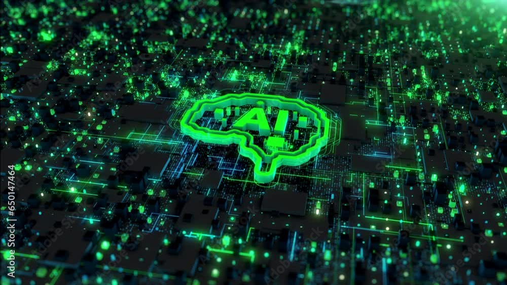 Green 3D AI, artificial intelligence animation abstract background ...