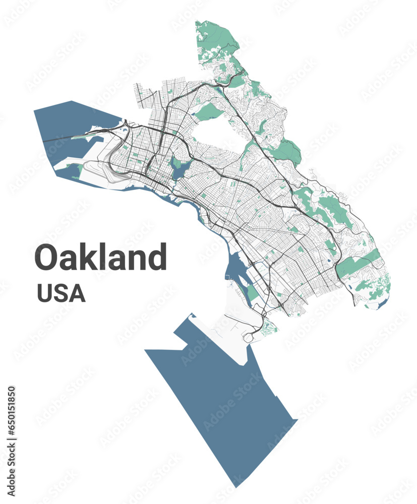 Oakland map, American city. Municipal administrative area map with ...