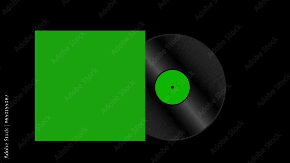 Vinyl record spinning half out of an album cover green screen to key ...