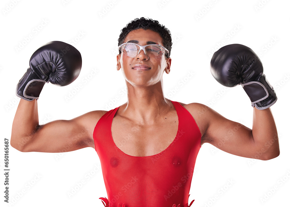 Fashion, boxing and transgender person with boxer gloves isolated on a ...