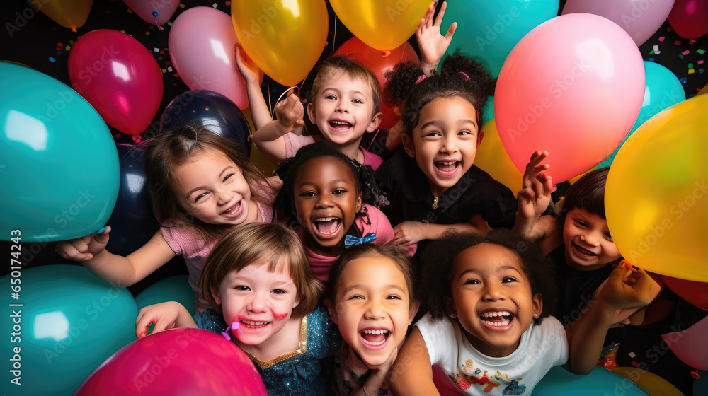 Generative AI, cheerful children of different nationalities at a ...