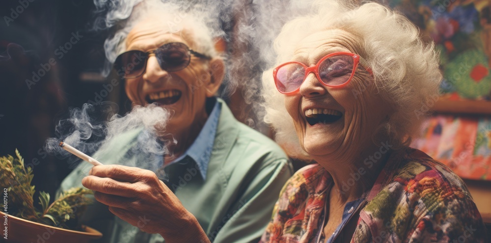 An older woman smoking a cigarette next to an older man, AI Stock 写真 ...