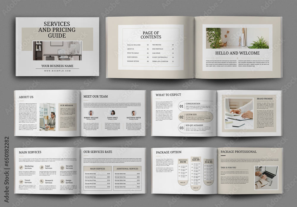 Services and Pricing Guide Brochure Design Stock Template | Adobe Stock