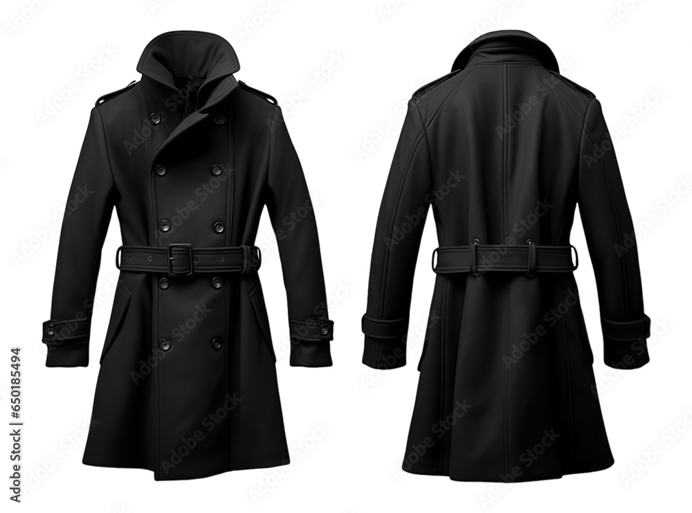 Front & Back view long fashion winter black jacket for branding, Mockup ...