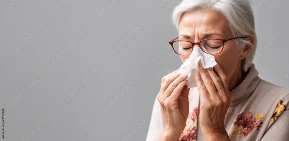 A mature and beautiful lady gracefully handling a runny nose, captured ...