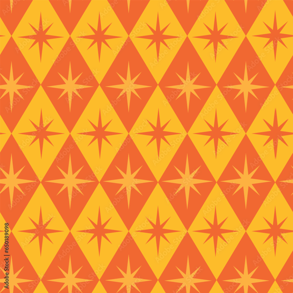 Mid Century Retro Starbursts on orange and amber diamond shapes ...