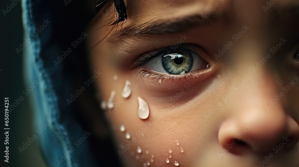 Young boy child crying, Tears on the face, Sad mood. Stock Photo ...