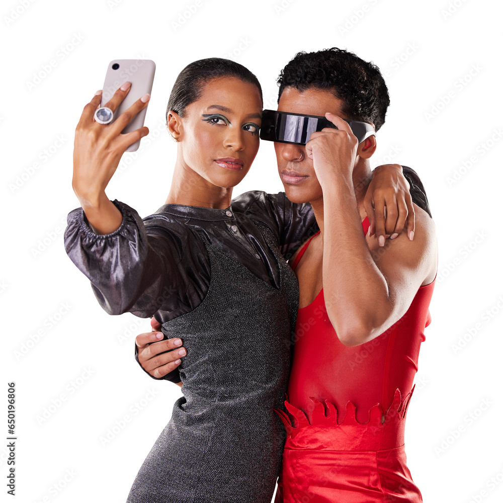 Selfie, style and fashion with lgbt friends isolated on a transparent ...