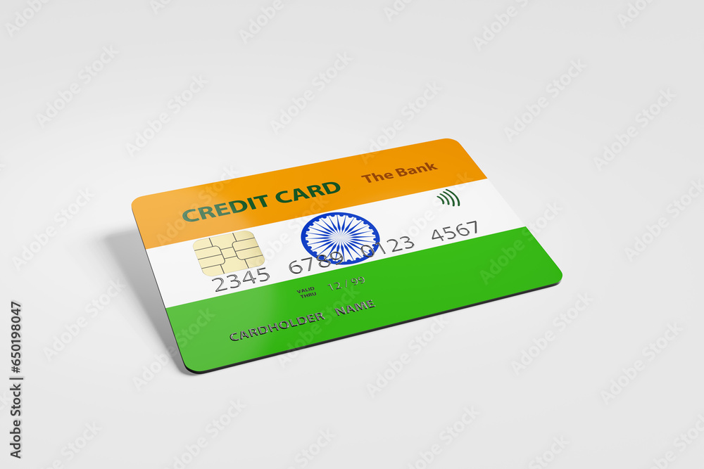 Credit card showing the national flag of India on white background ...