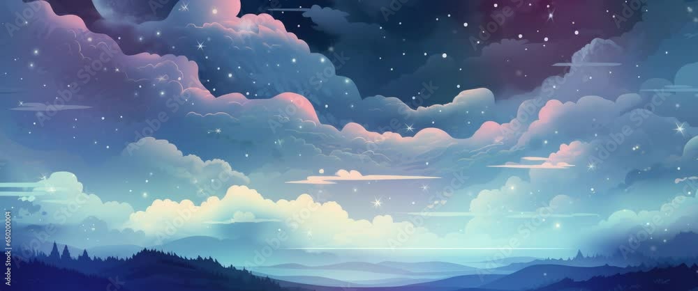 Anamorphic Video Serene Mountain Landscape Under Starlit Sky, Seamless ...
