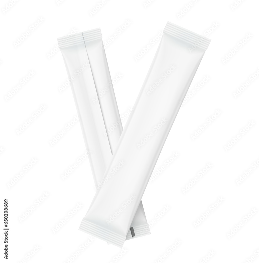 Blank stick package bag mockups. Front and rear view. Vector ...