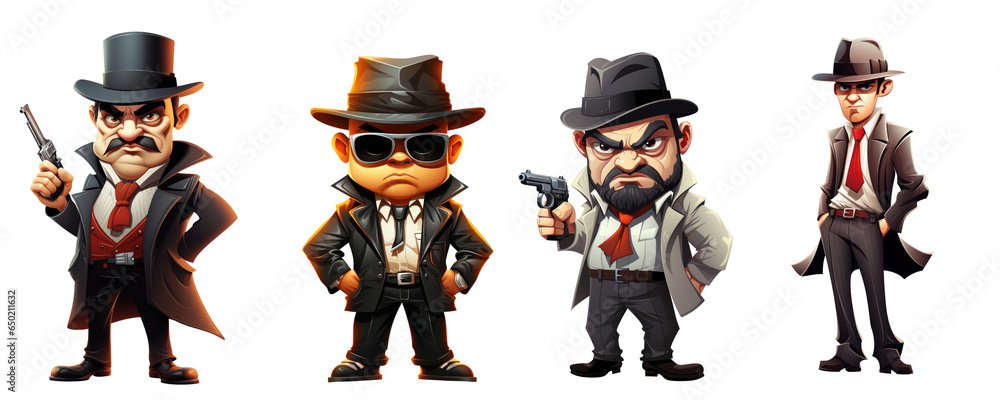Cartoon gangster, bank robbers, mafia, mafiosi, comic, isolated Stock ...