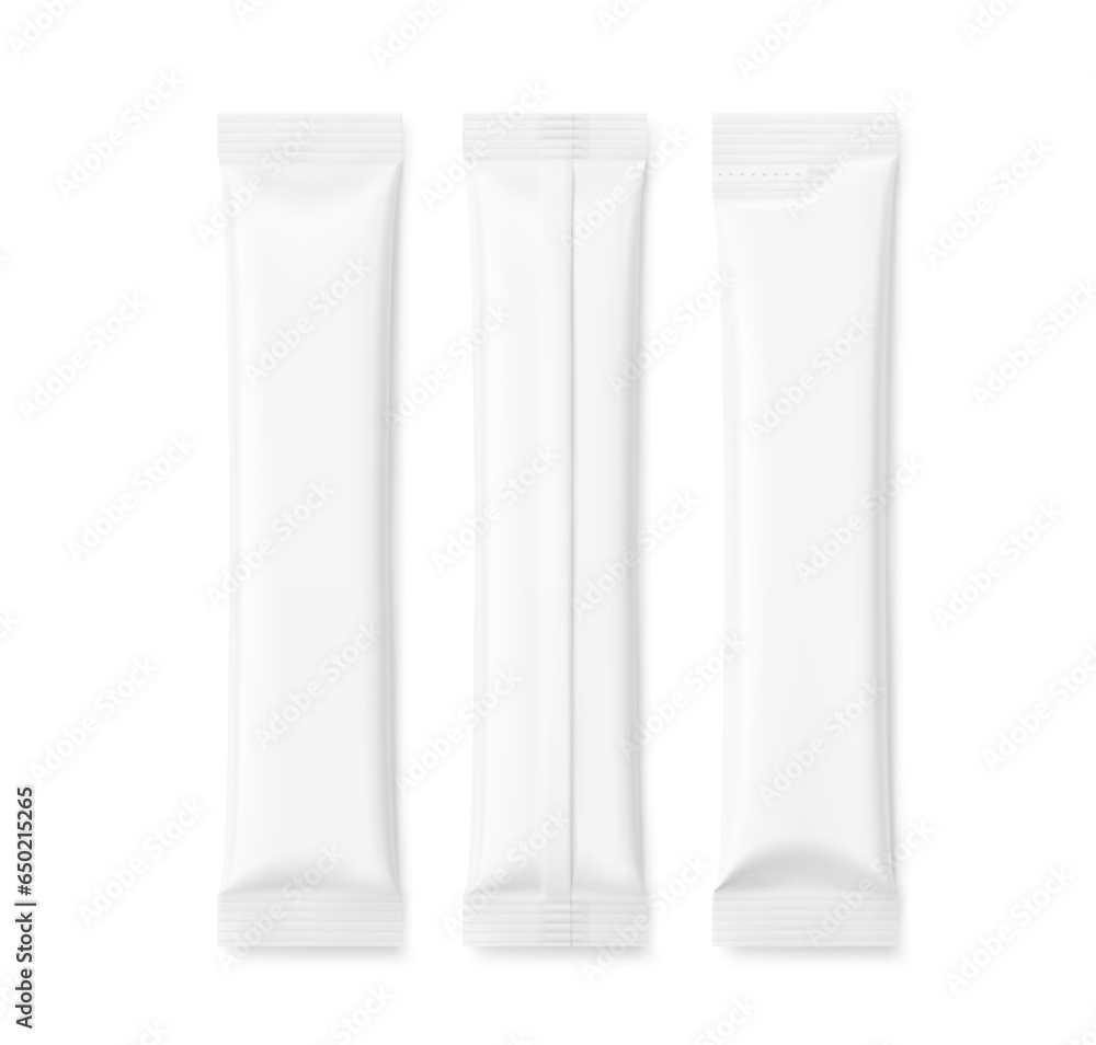 Blank stick package bag mockups. Front and rear view. Vector ...