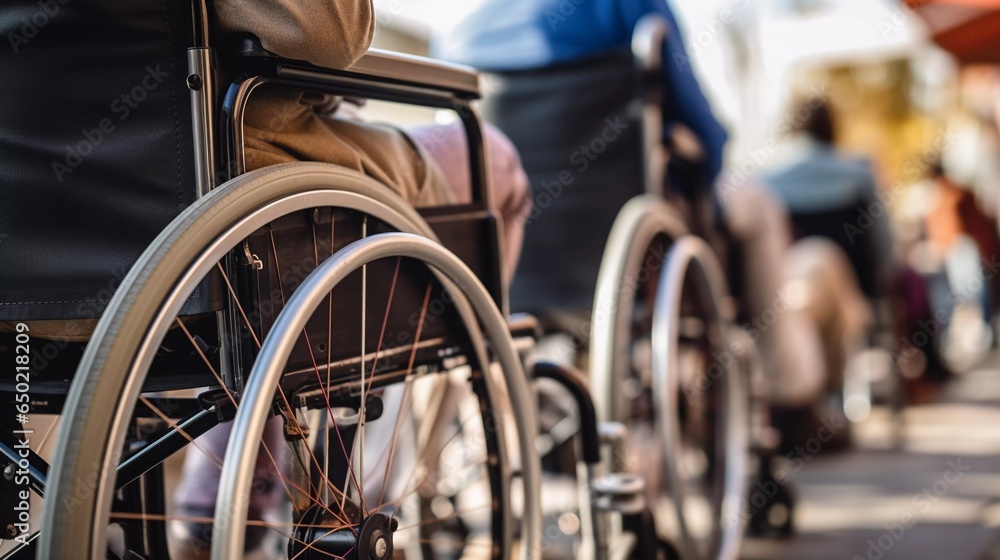 Wheelchair Users in Action: Emphasis on the Wheelchairs Stock Photo ...