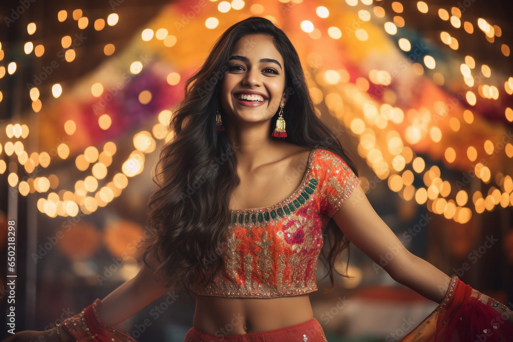 Indian woman giving happy expression and celebrating diwali festival ...