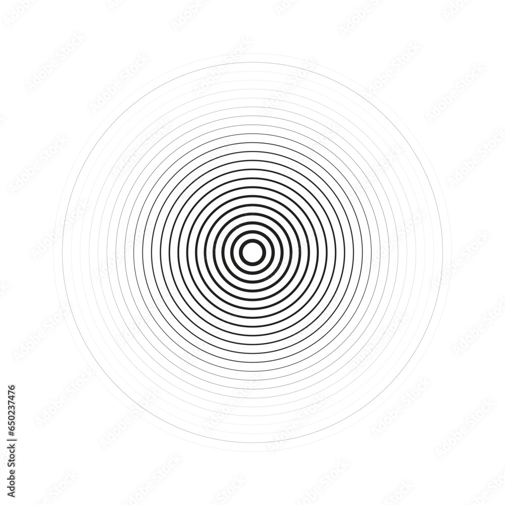 black line concentric ripple circles set. Sonar or sound wave rings ...