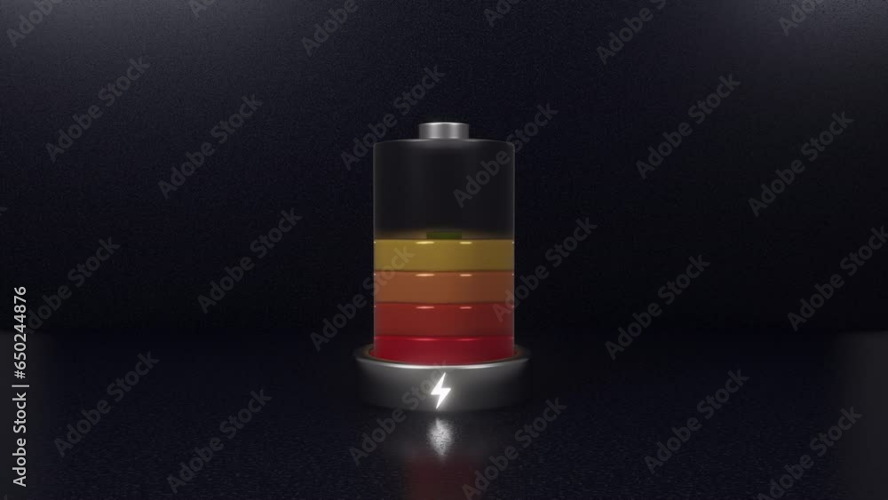 4K Battery charging animation concept, electric power icon battery ...