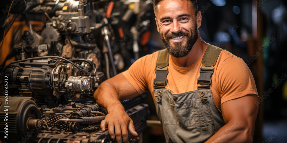 portrait of Bus and Truck Mechanic and Diesel Engine Specialist, who ...