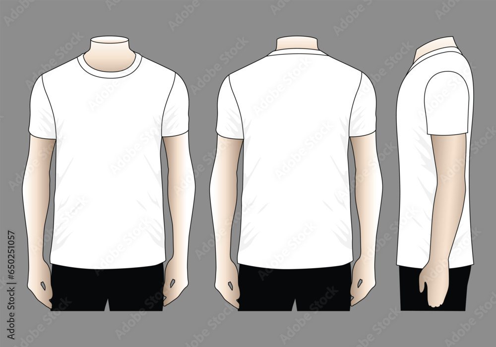 Blank White Short Sleeve T-Shirt Template on Gray Background.Front ...