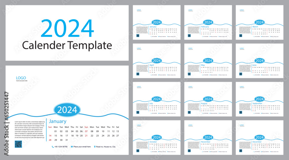 Desk Calendar 2024 planner corporate template design set. template for ...