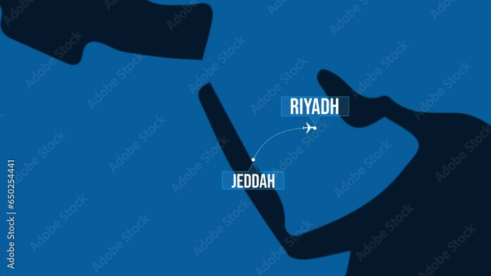 Jeddah To Riyadh domestic flight route animation 4K with world map ...
