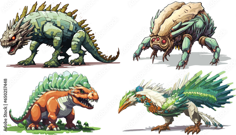 Bio-Engineering Creature Monster Boss in 2D RPG Gaming Style Set of ...