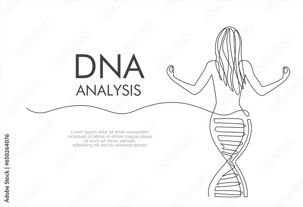 One continuous single line of women and DNA. Model of woman of DNA ...