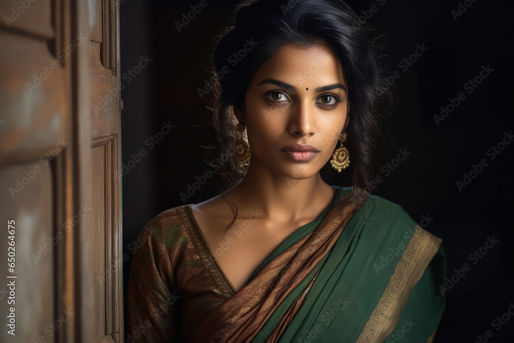 Portrait of a traditionally dressed woman of Indian Stock Photo | Adobe ...