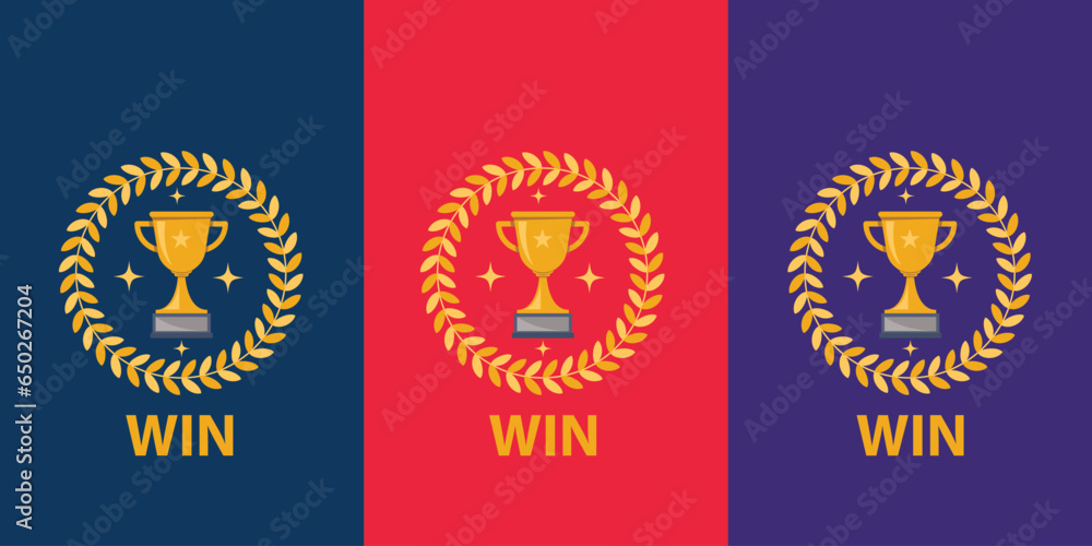 repeating pattern design of an golden trophy cup icon on multicolored ...