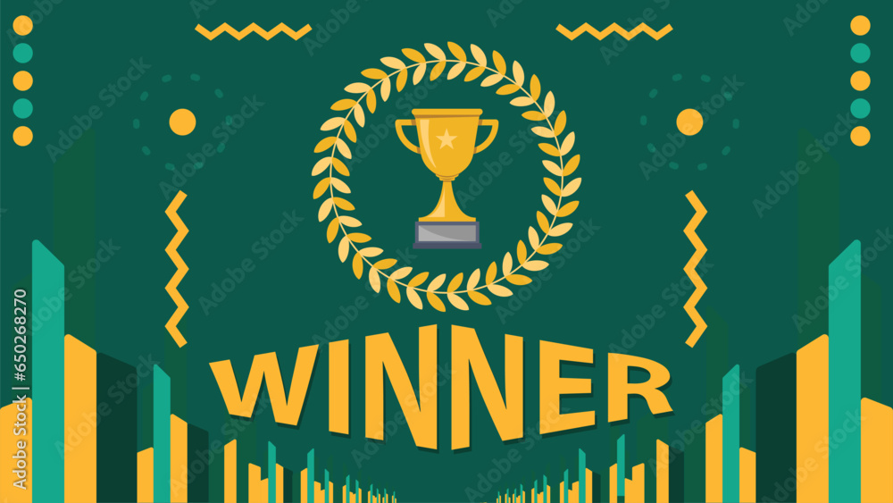 Winner concept vector banner design with geometric shape pattern, green ...