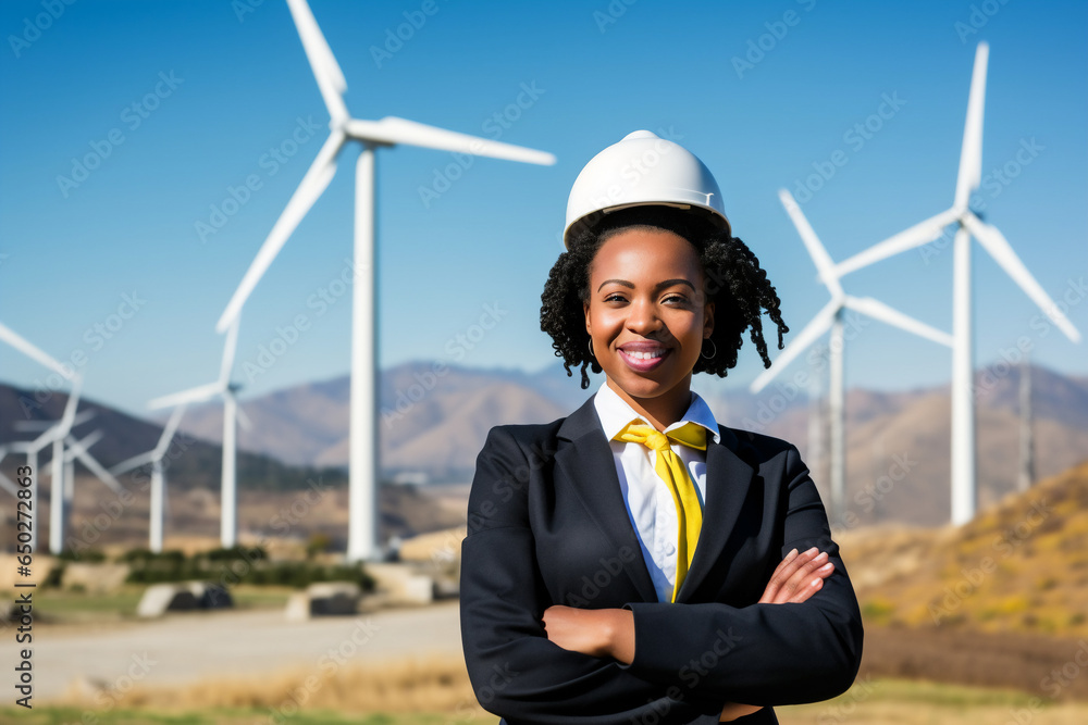 A professional female african american engineer is posing in front of ...