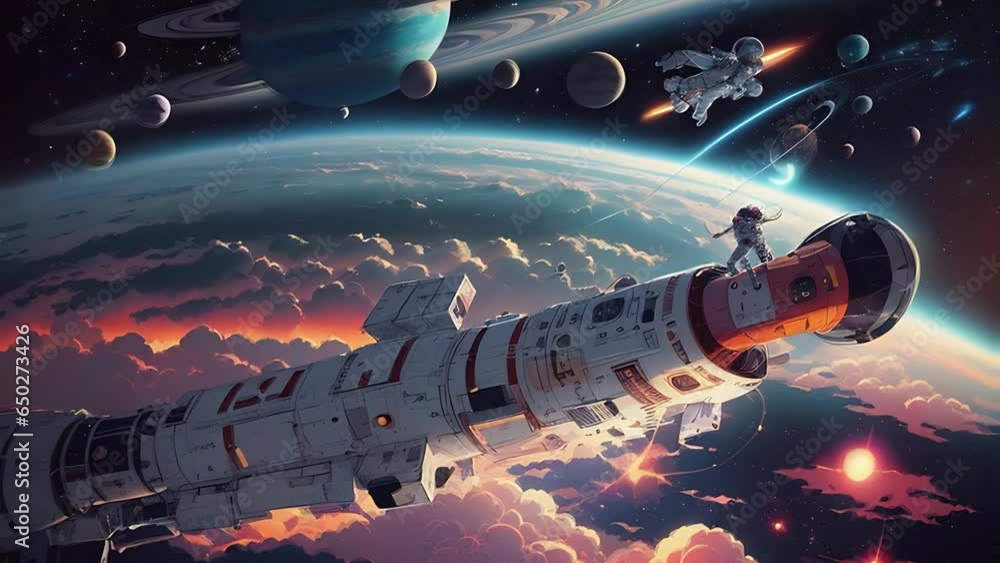 Astronaut in a spacesuit flies in deep space animation. Dreamy cosmic ...