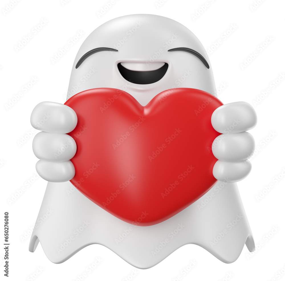 Halloween ghost in love with heart on transparent background in 3D ...