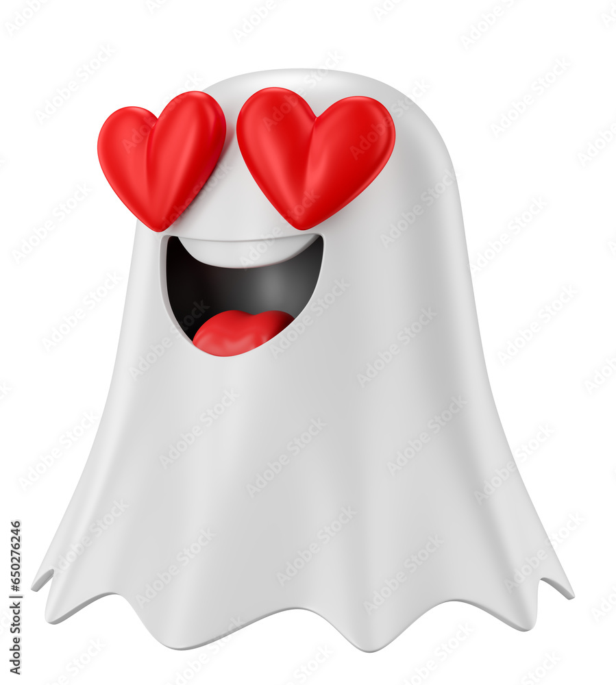 Halloween ghost in love with heart on transparent background in 3D ...