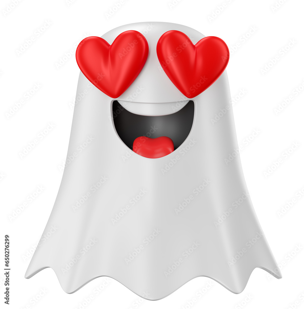 Halloween ghost in love with heart on transparent background in 3D ...
