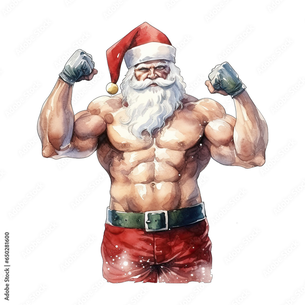 Buff, muscular body building shirtless Santa Claus, as a wrestler ...