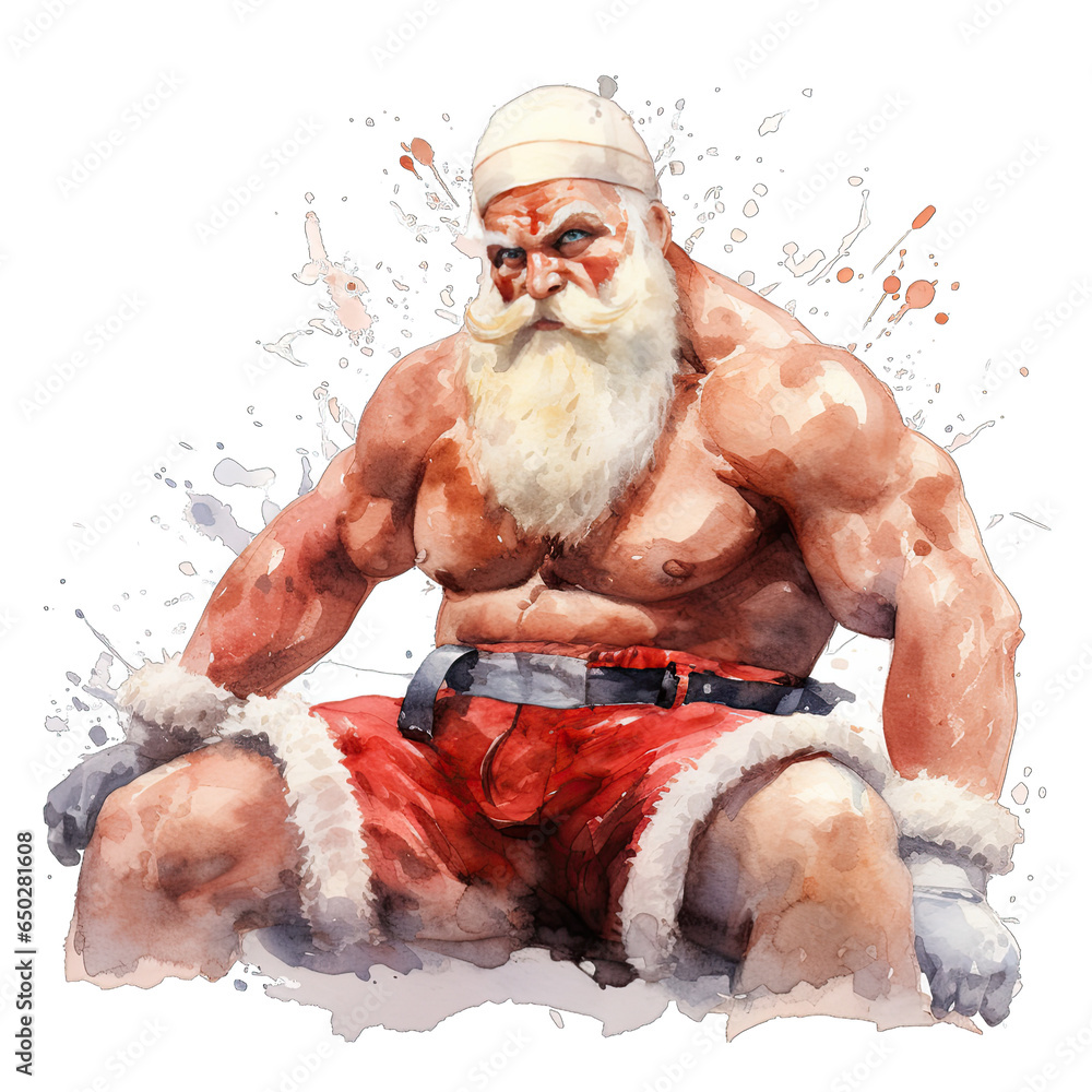 Buff, muscular body building shirtless Santa Claus, as a wrestler ...