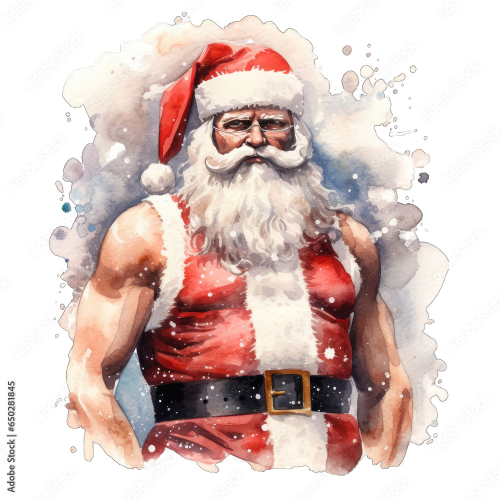 Buff looking Santa Claus, shirtless, wearing a gym or wrestling suit ...