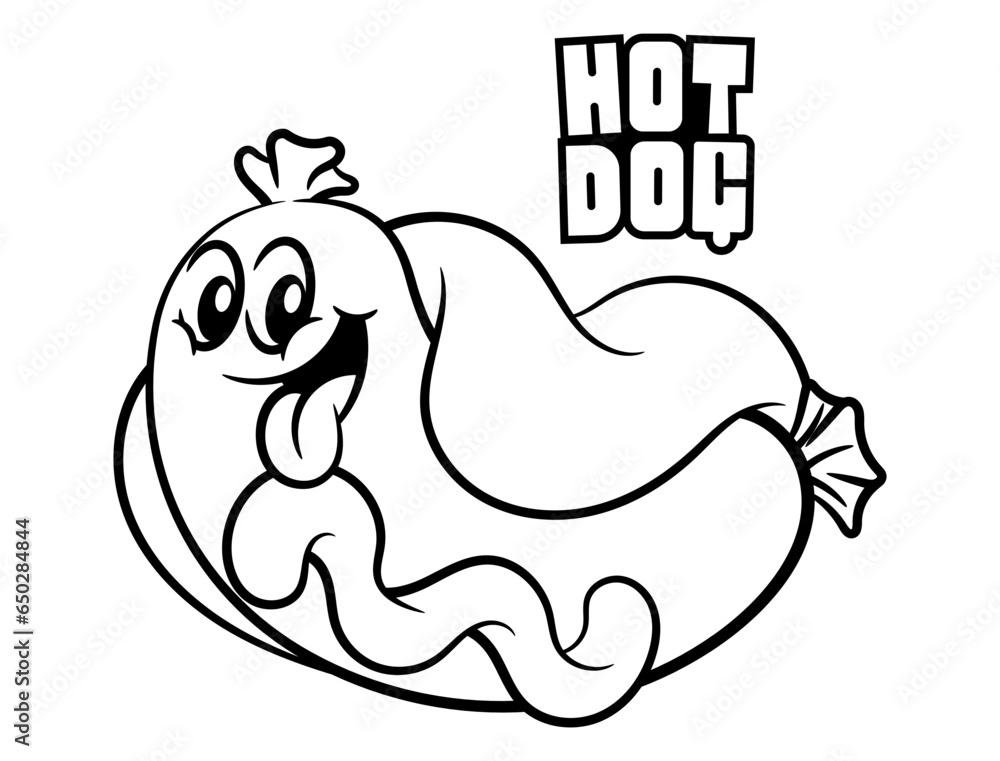 Funny Hot dog cartoon mascot character flying at grill. "hot dog ...