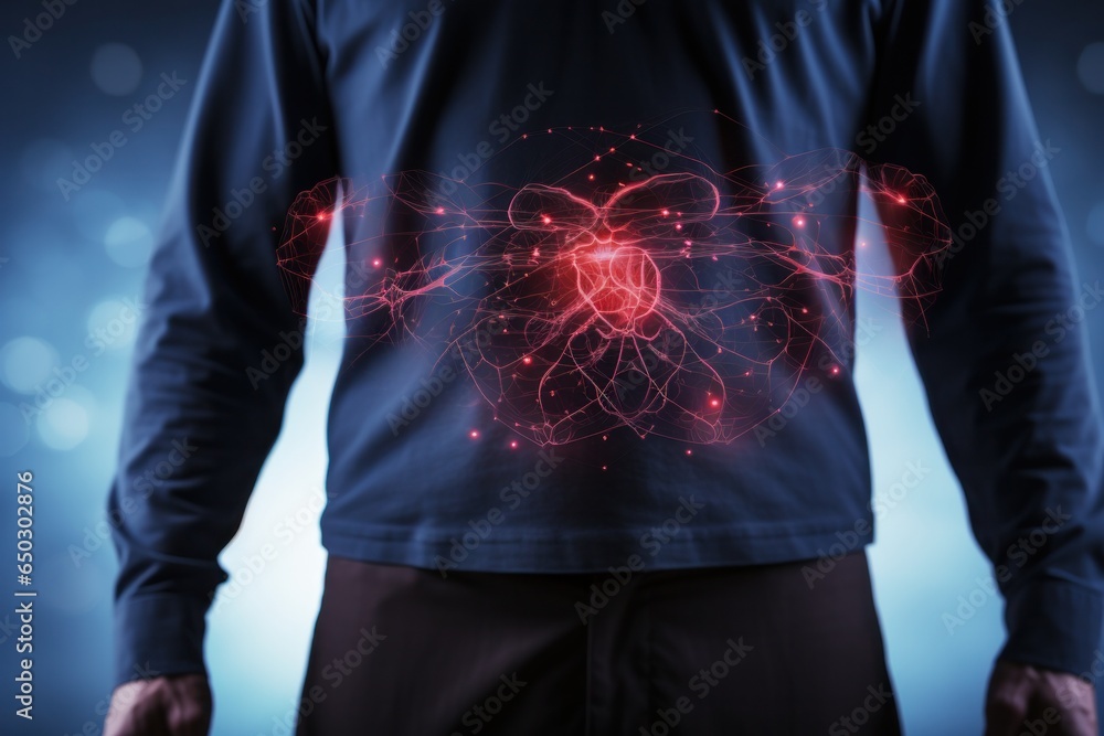 Details of pain highlighted in persons body. Medical concept with areas ...