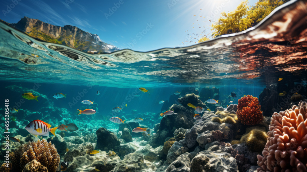 beautiful underwater scenery with various types of fish and cora Stock ...