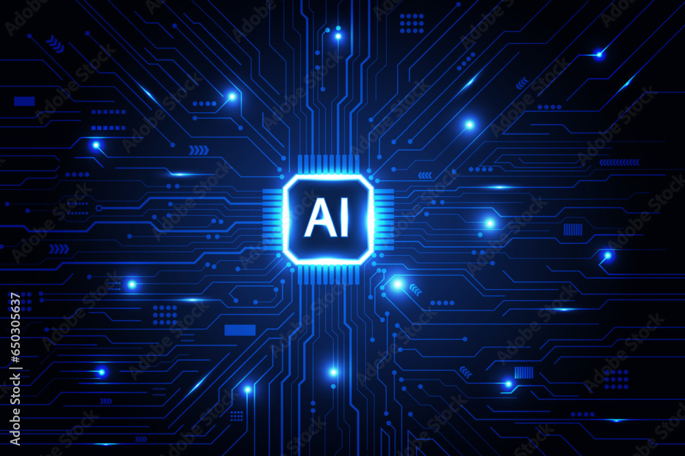 AI chipset processor circuit board digital transformation blue abstract ...