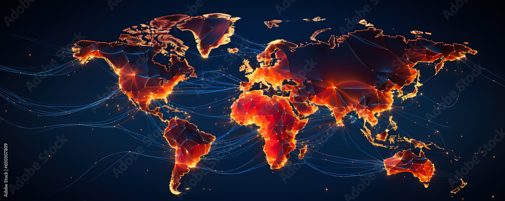 Detailed map of global shipping routes isolated on a gradient ...