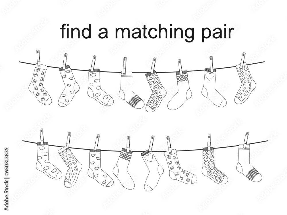 Matching socks game. Puzzle find pair. Preschool children educational ...