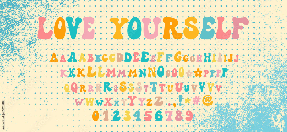Retro style font alphabet. Groovy font. Hippie doodle typography ...